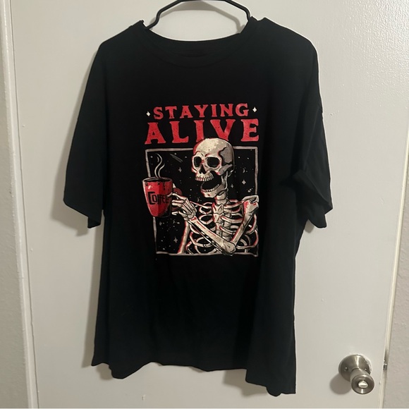 Tops | Black Graphic Tee With Skeleton Design | Poshmark